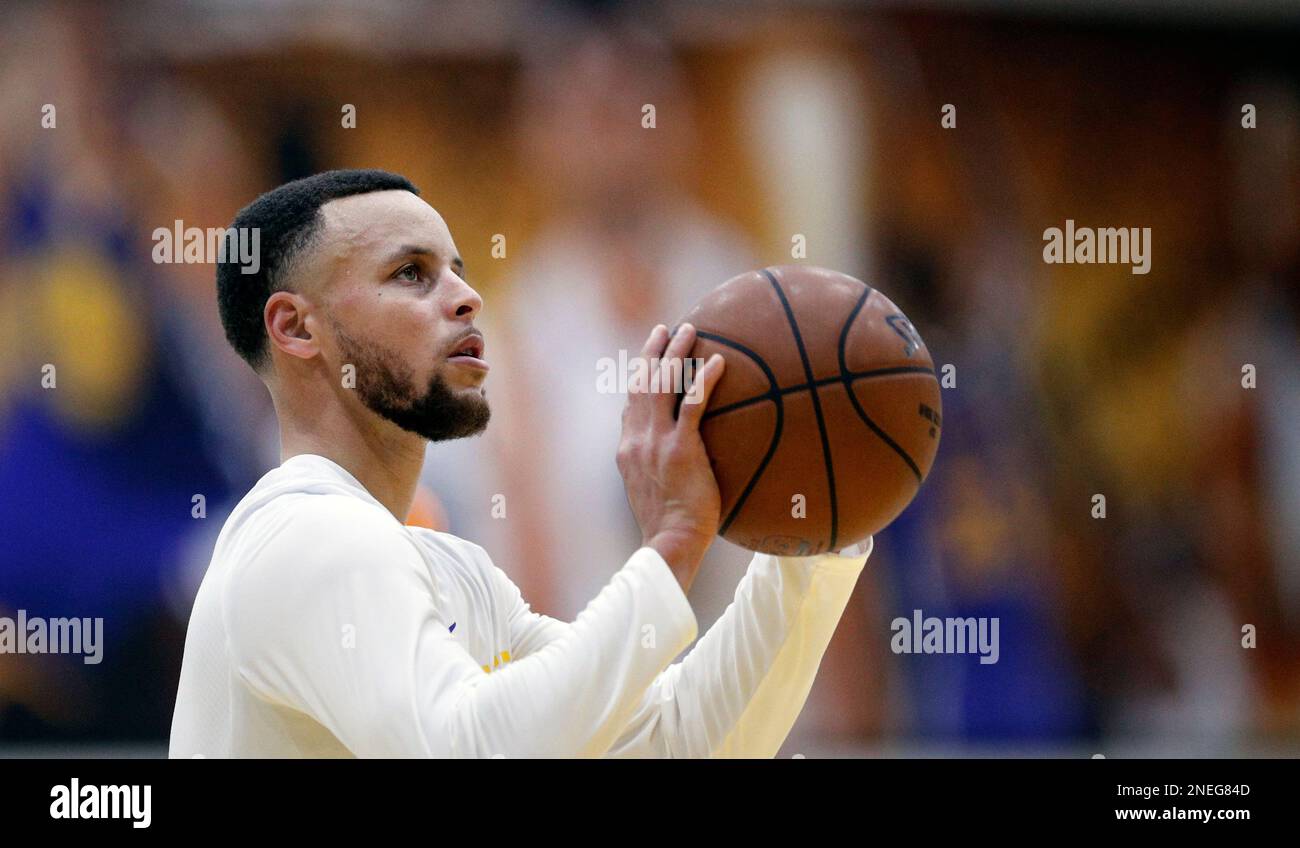 Warriors' Steph Curry during workouts at their practice facility in ...