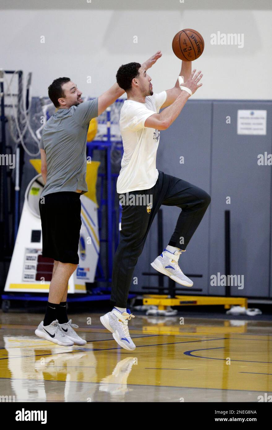 Warriors' Klay Thompson during workouts at their practice facility in ...