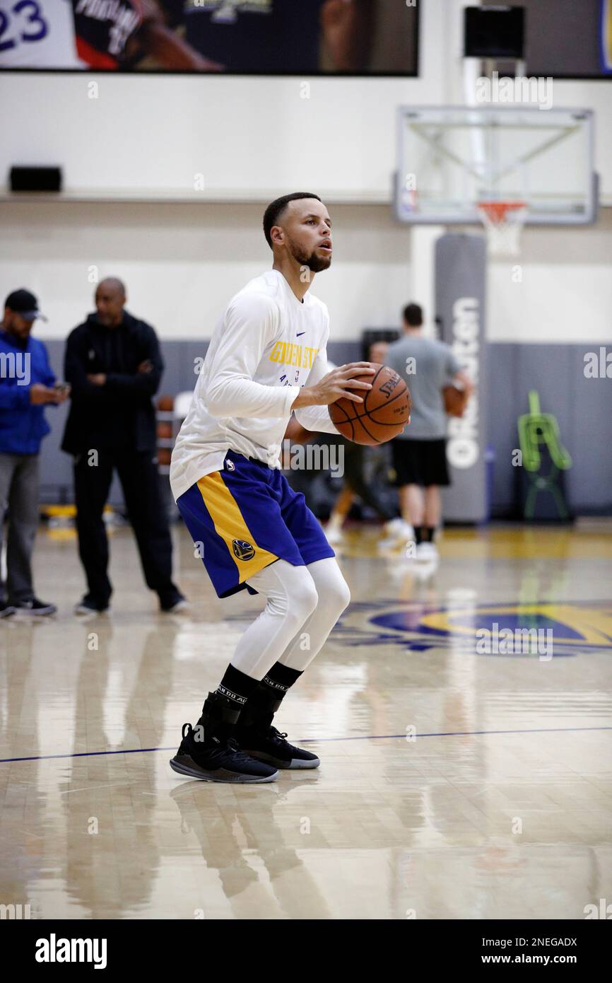 Warriors' Steph Curry during workouts at their practice facility in ...