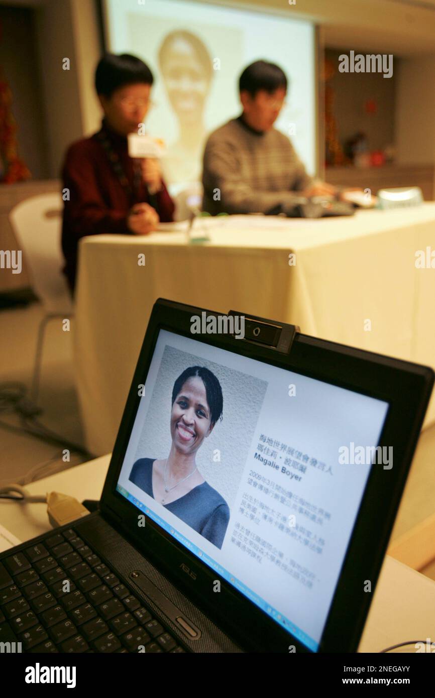 Magalie Boyer a World Vision staff member in Port-au-Prince, seen on a ...