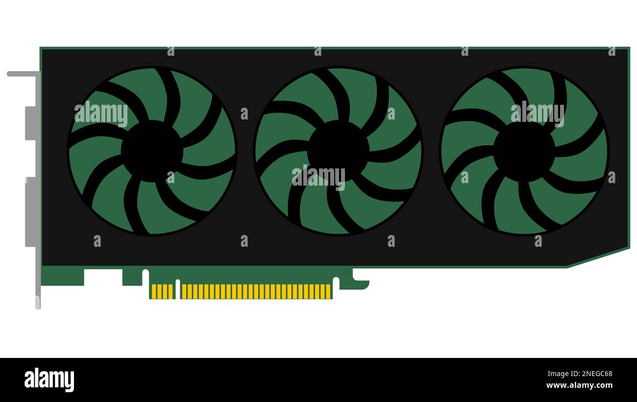 Computer graphics card for pc with three fans isolated on white ...