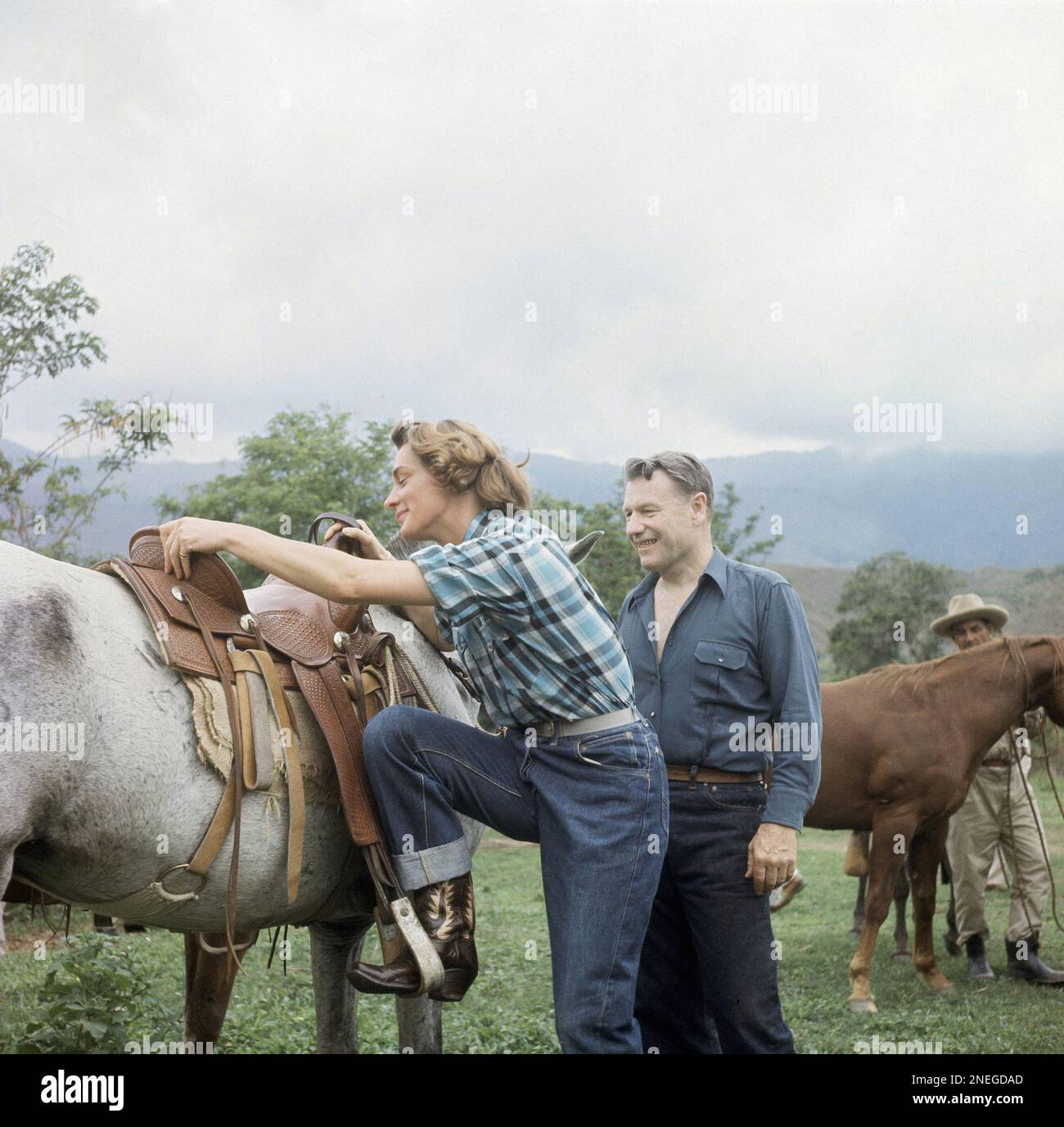 Nelson Rockefeller and wife ?Happy? horseback riding on farm Monte ...