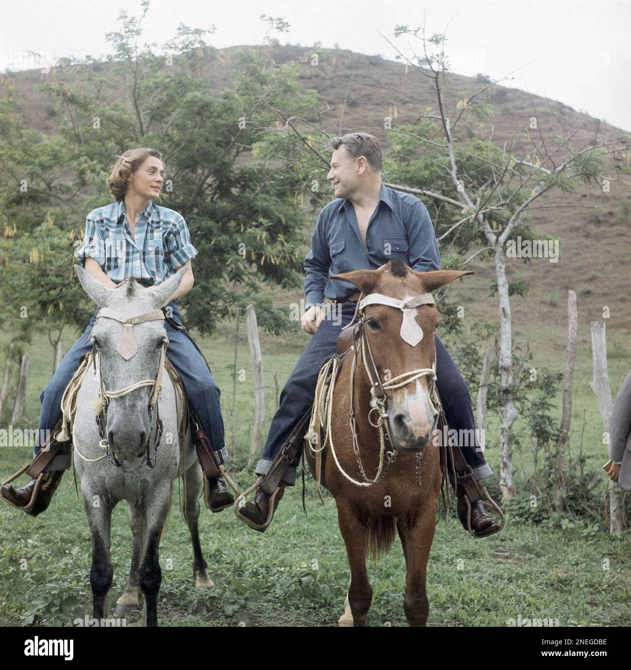Nelson Rockefeller and wife ?Happy? horseback riding on farm Monte ...