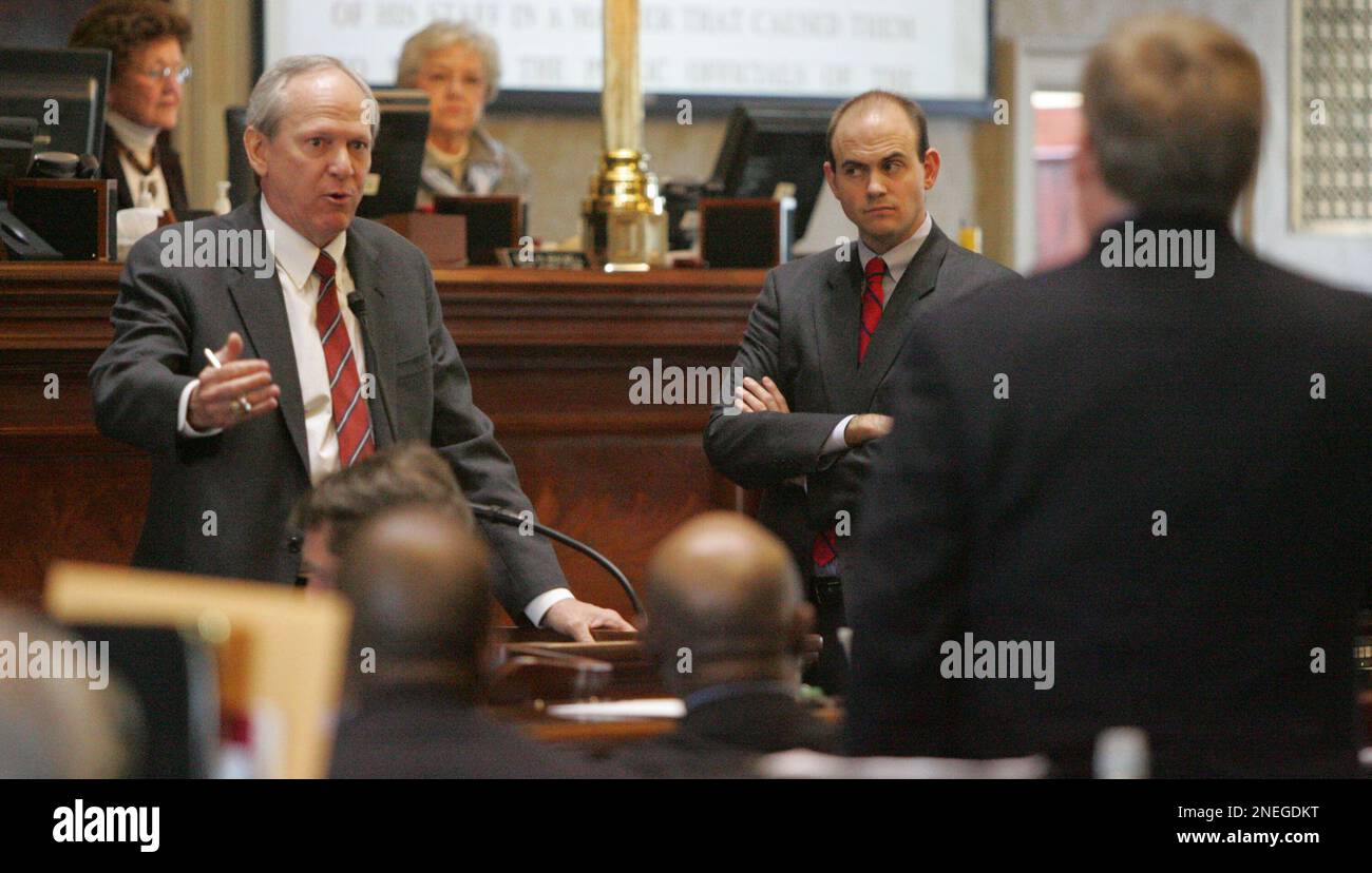S.C. Rep. James Harrison, R-Columbia, left, gestures as he talks about ...