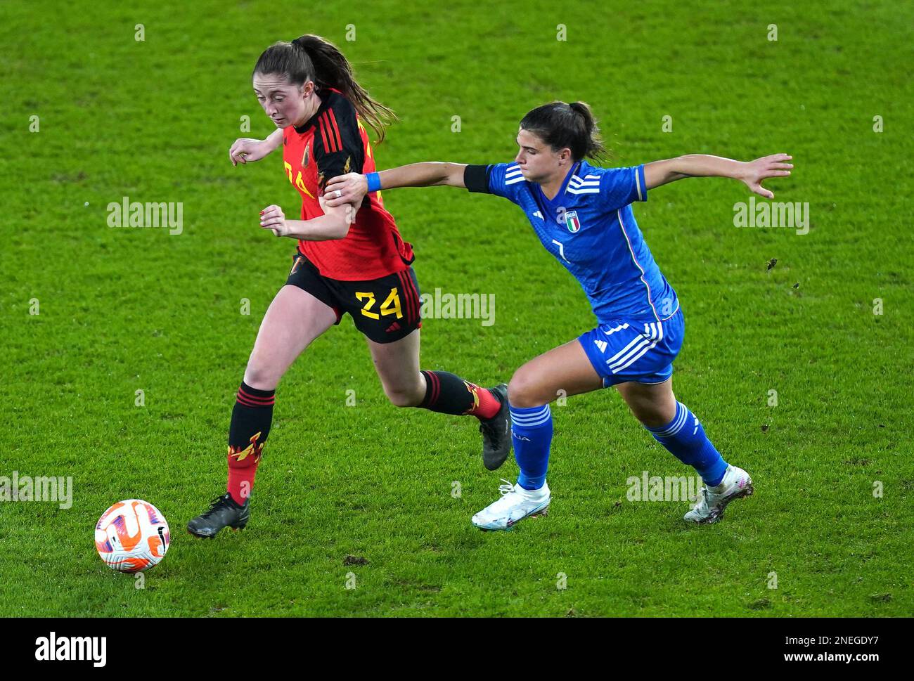 Italy's Sofia Cantore (right) and Belgium's Fran Meersman battle for ...