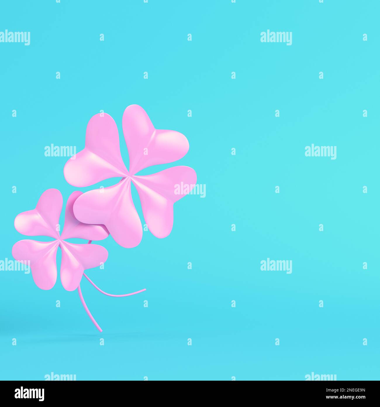 Pink two clover four leaves on bright blue background in pastel colors ...