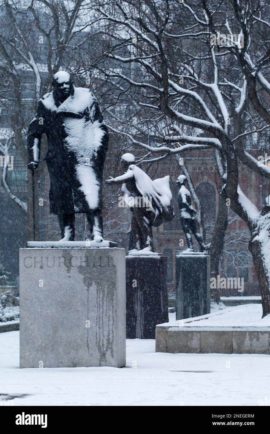 A statue of WW II era British Prime Minister Winston Churchill is seen ...
