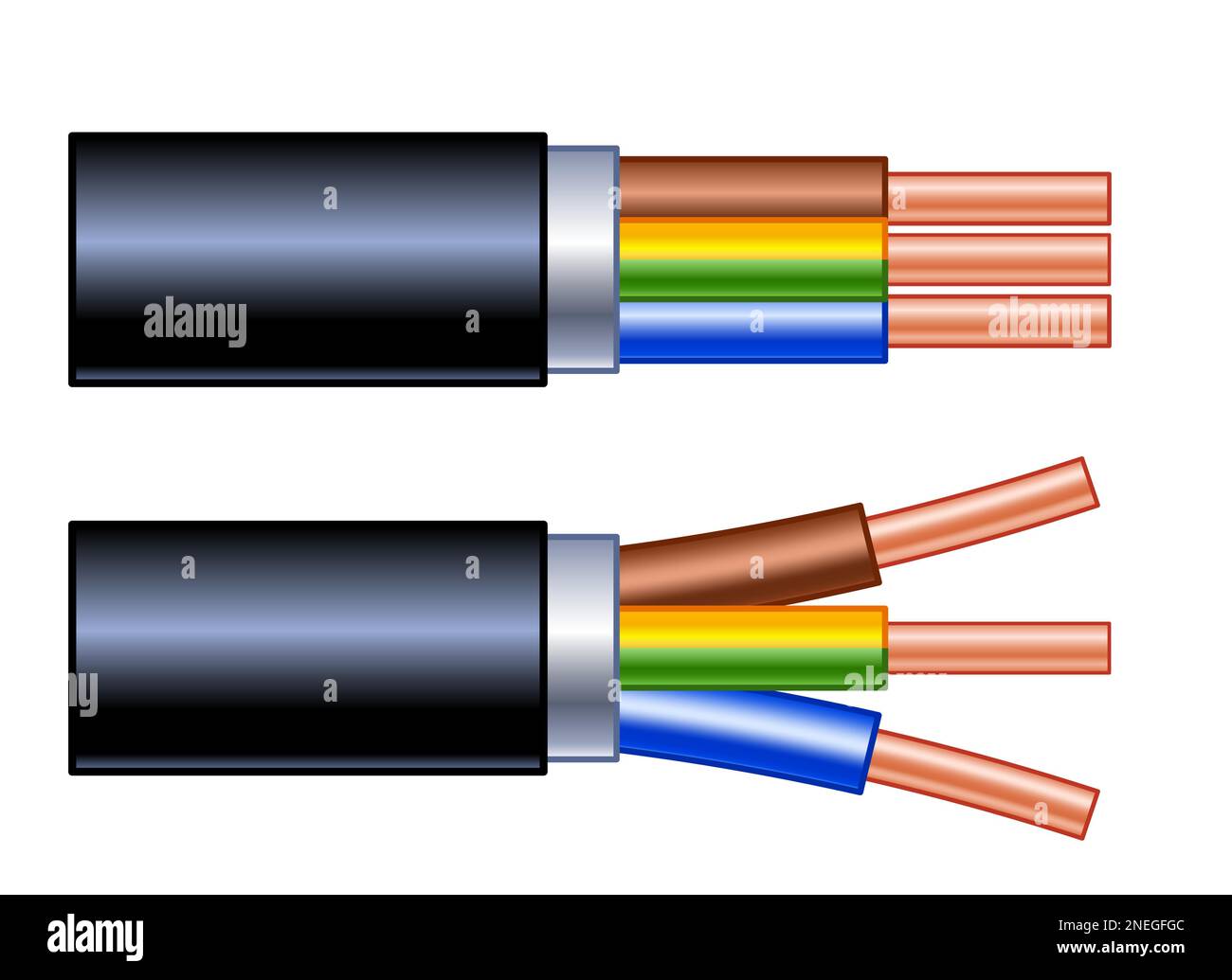 Illustration of an electrical cable with stripped wires Stock Vector ...