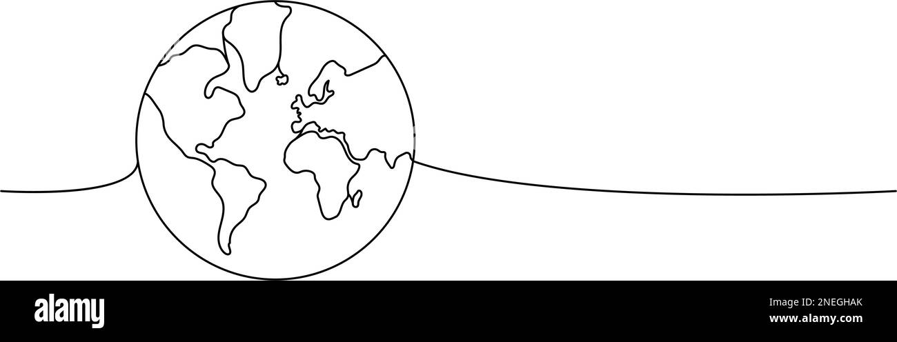 Earth silhouette one line continuous drawing. World map silhouette ...