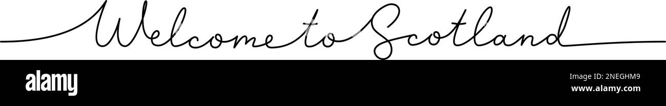 Welcome to Scotland - word with continuous one line. Minimalist drawing ...