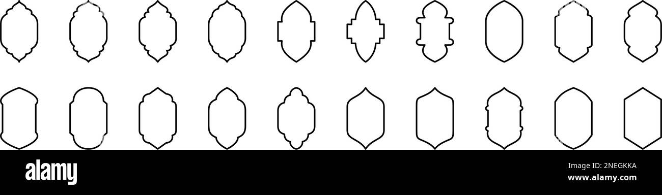 Set of arabic line windows. Arabic windows outline arches different ...