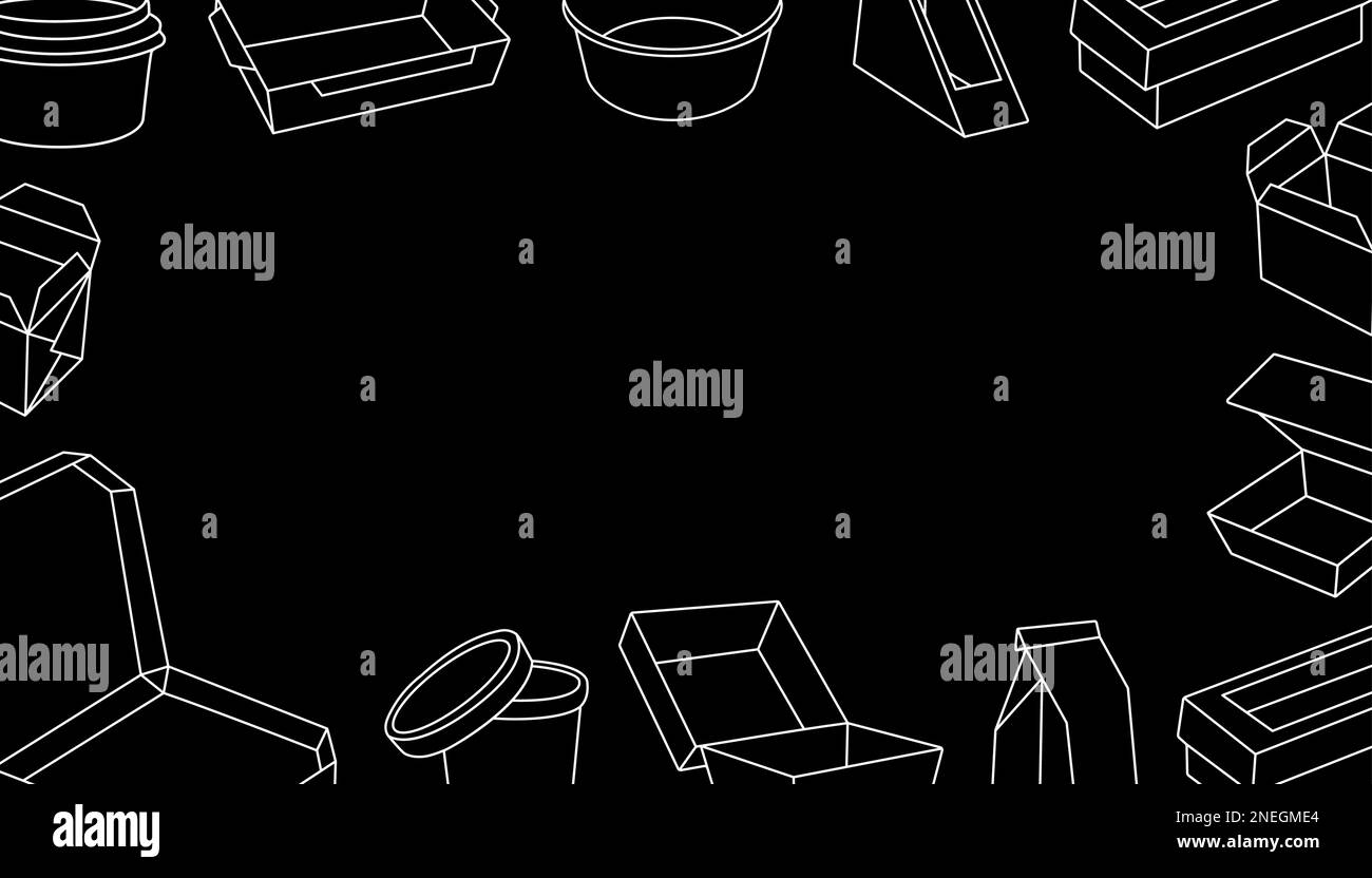 Takeaway cardboard boxes horizontal outline banner. Empty cardboard ...