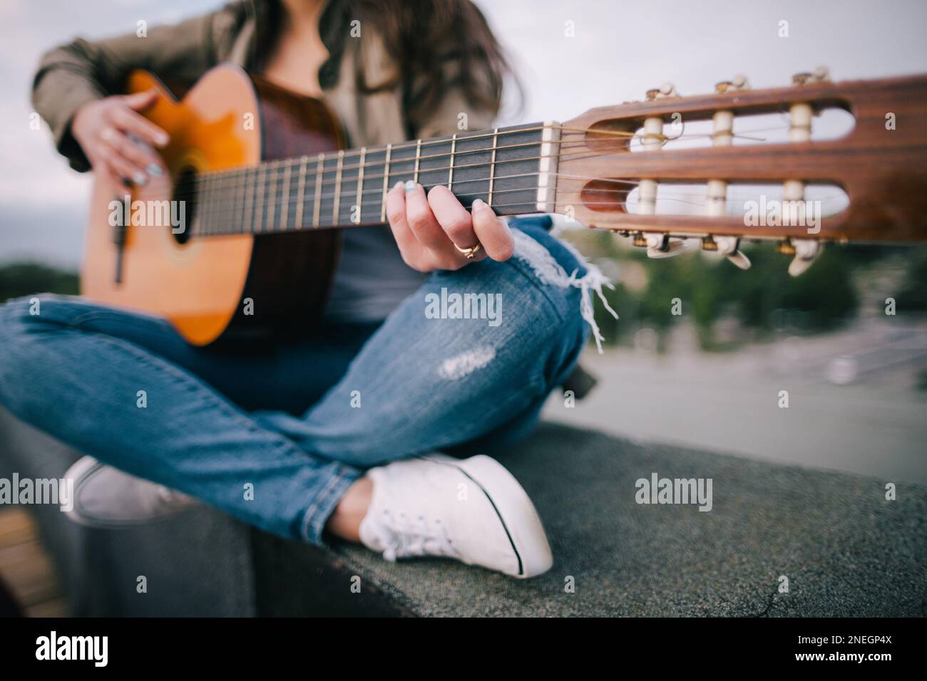 Acoustic guitar song. Live music on nature Stock Photo - Alamy