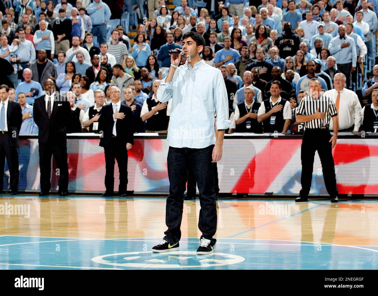 Anoop Desai, a former American Idol contestant, sings the national ...