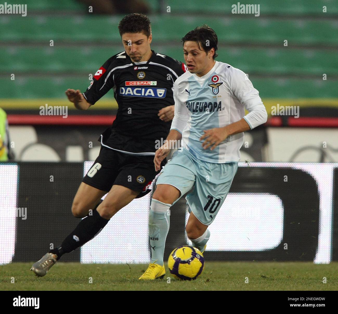 Lazio's Mauro Zarate of Argentina, right, is challenged by Udinese's ...