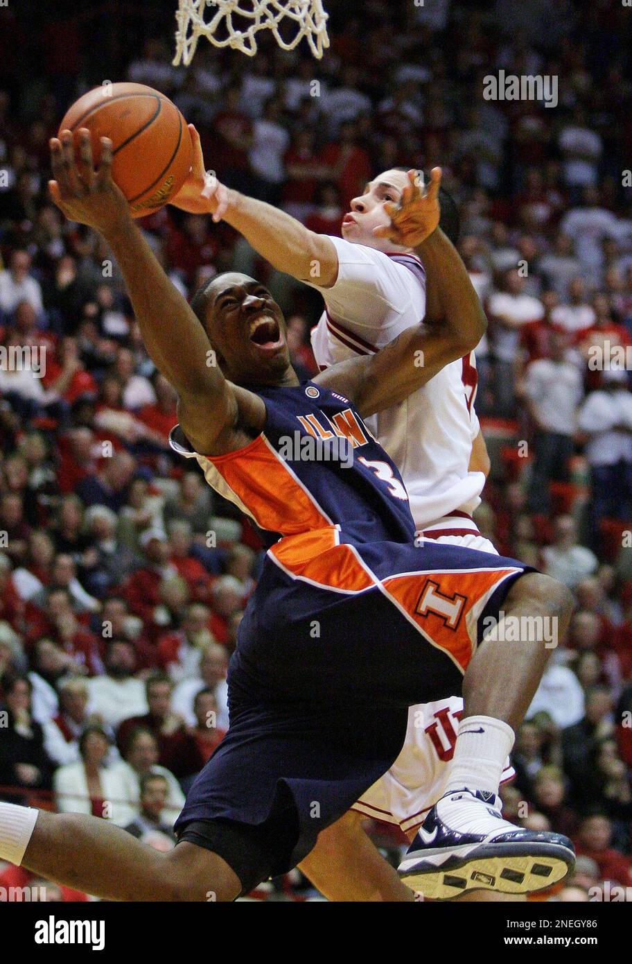 Illinois guard Brandon Paul, left, has his shot blocked by Indiana ...