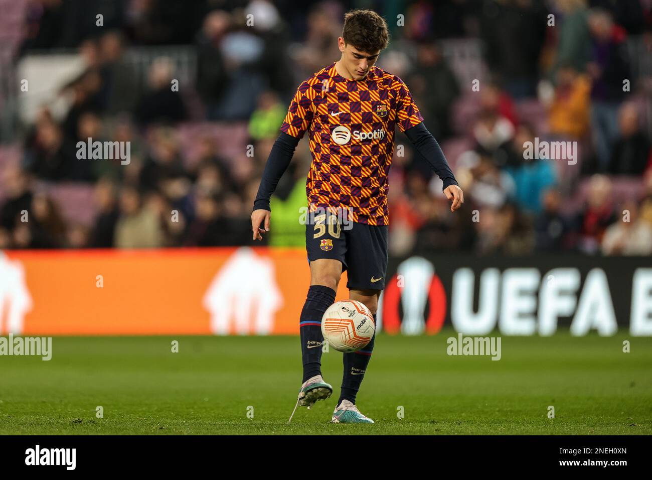 Gavi #30 of Barcelona before the UEFA Europa League Knockout Round Play ...