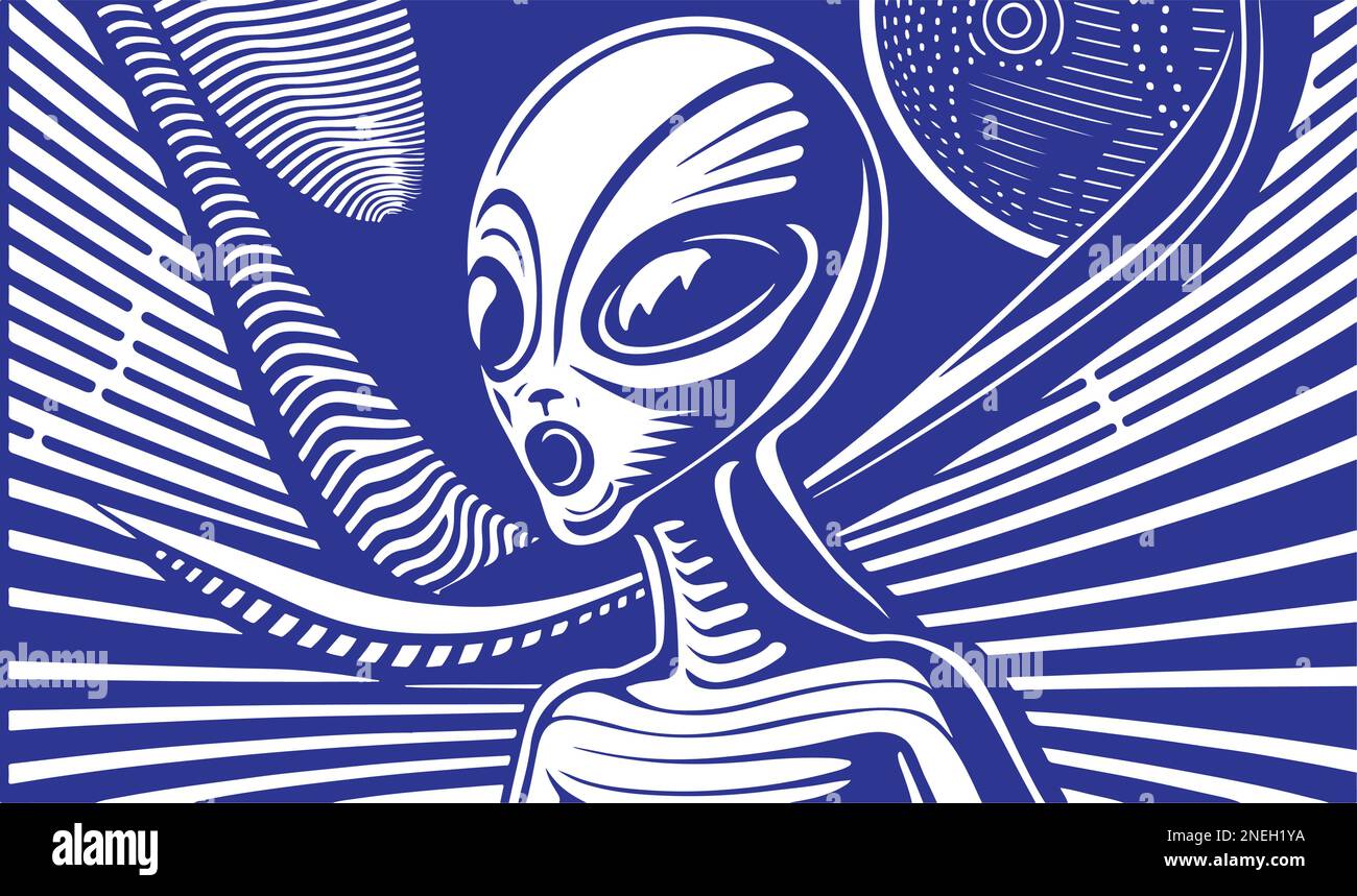 Beautiful and mysterious linocut art of an alien made for print digital ... Beautiful and mysterious linocut art of an alien made for print digital ...