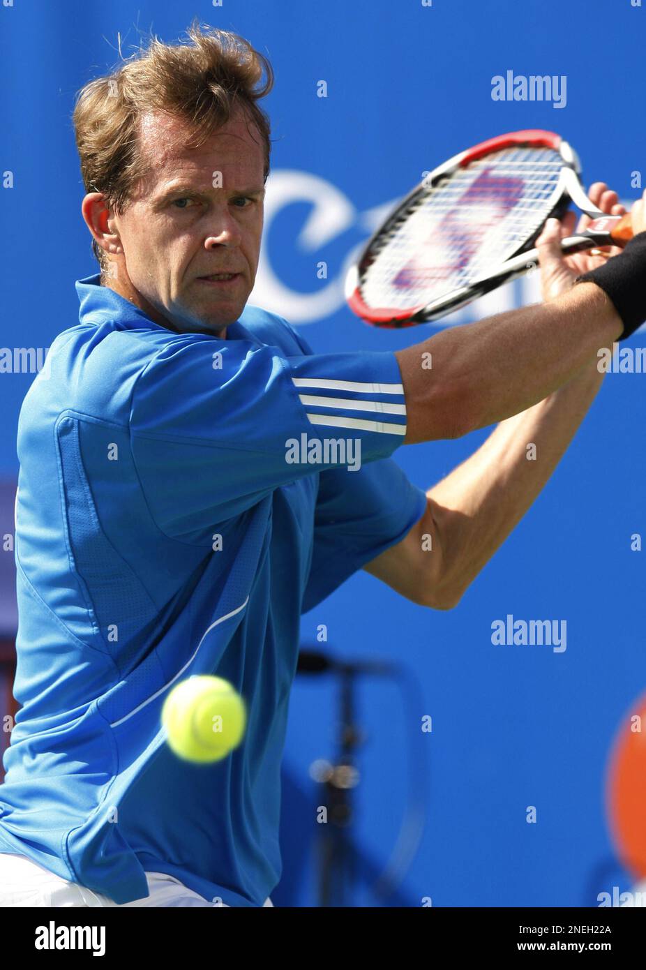 Stefan Edberg of Sweden returns the ball during the men's single final ...