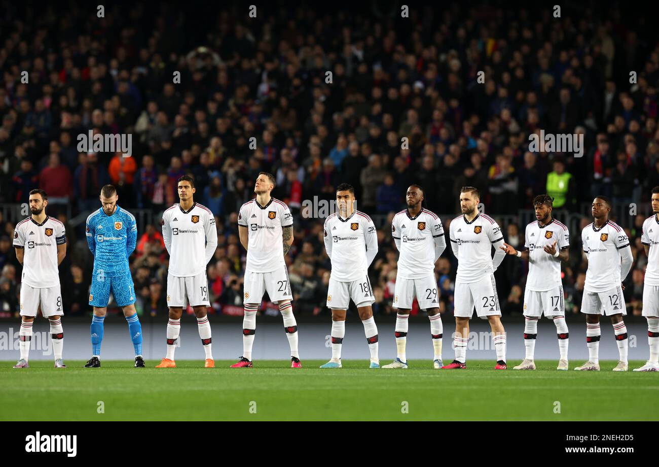 Manchester United line up prior to the UEFA Europa League play-off ...