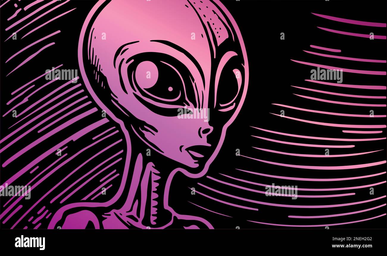 Beautiful and mysterious linocut art of an alien made for print digital ...