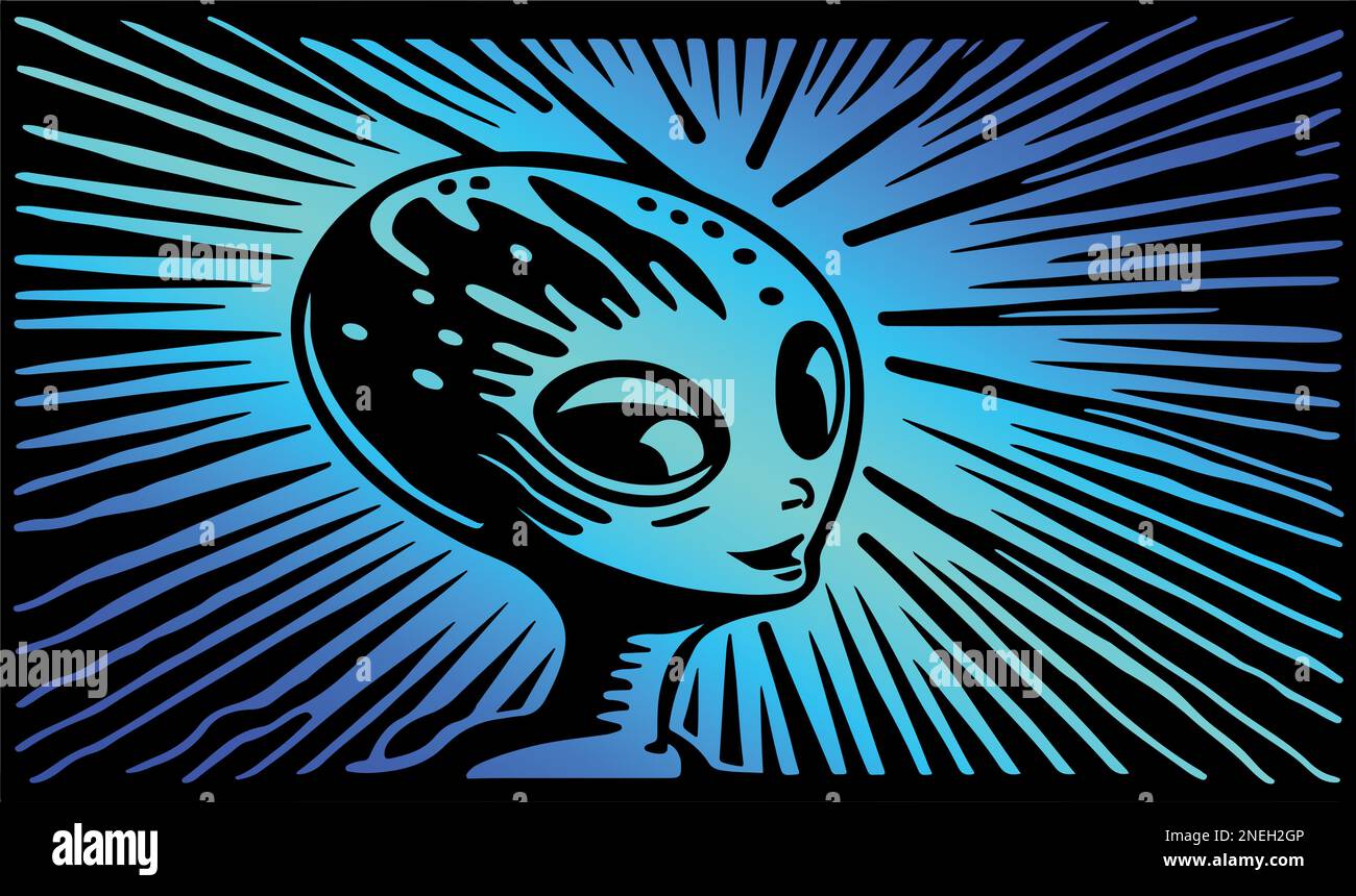 Beautiful and mysterious linocut art of an alien made for print digital ...