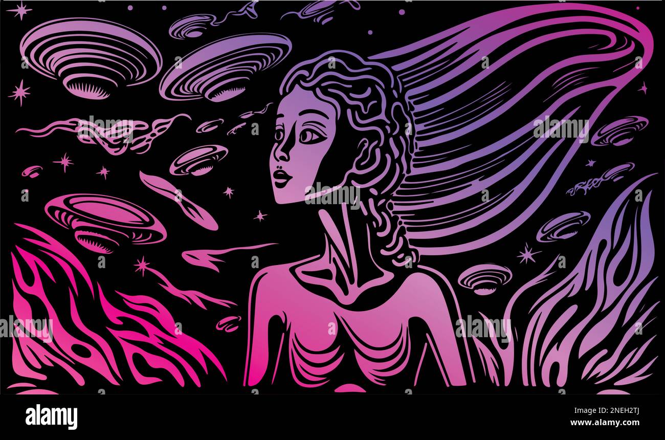 Beautiful and mysterious linocut art of an alien made for print digital ... Beautiful and mysterious linocut art of an alien made for print digital ...