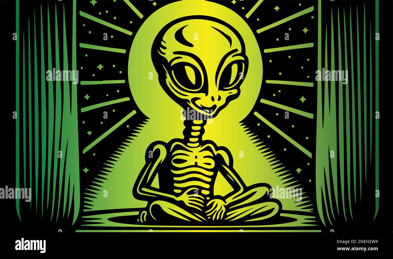 Beautiful and mysterious linocut art of an alien made for print digital ...