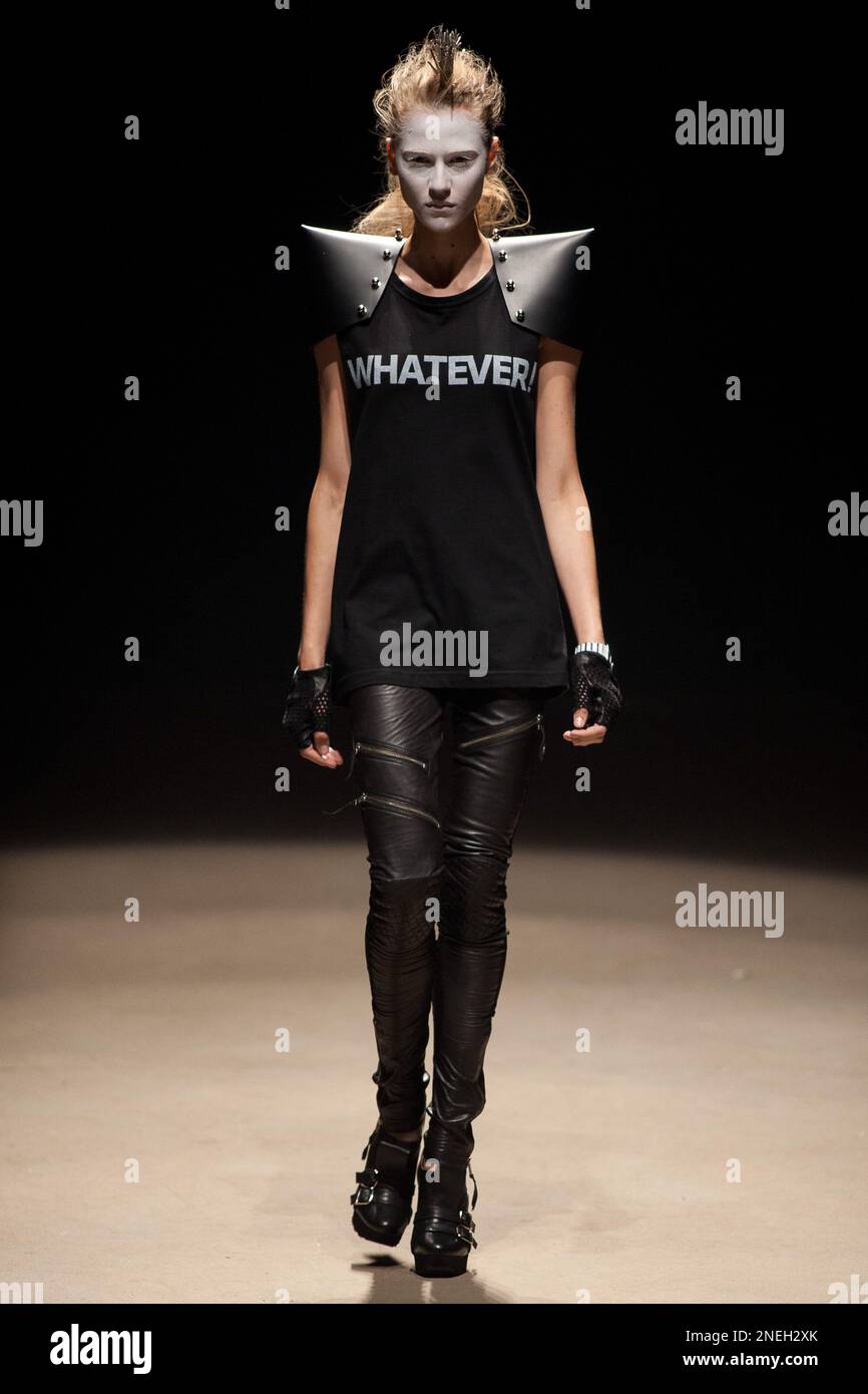 A model wears a design of Auslander collection during the Fashion Rio ...