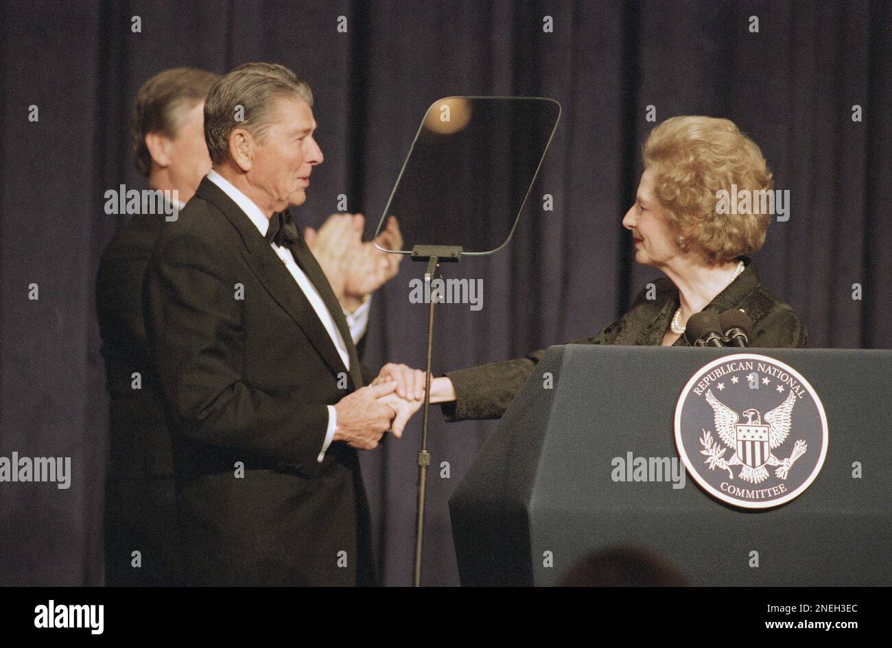 Former President Ronald Reagan greets former British Prime Minister ...
