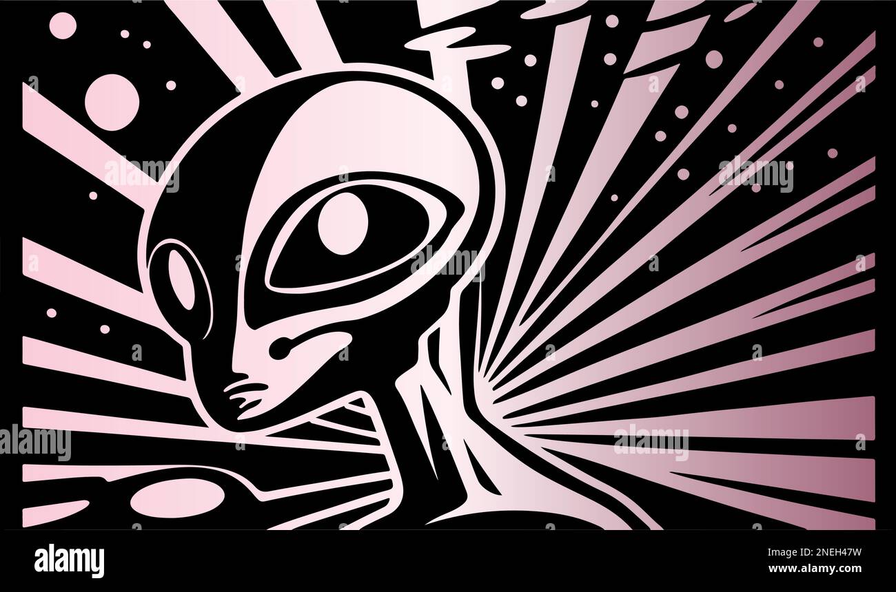 Beautiful and mysterious linocut art of an alien made for print digital ... Beautiful and mysterious linocut art of an alien made for print digital ...