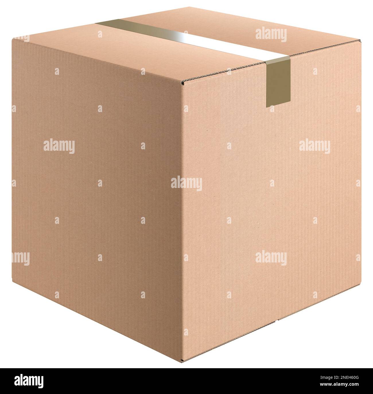 A cardboard box shut by brown adhesive tape - isolated against a white ...