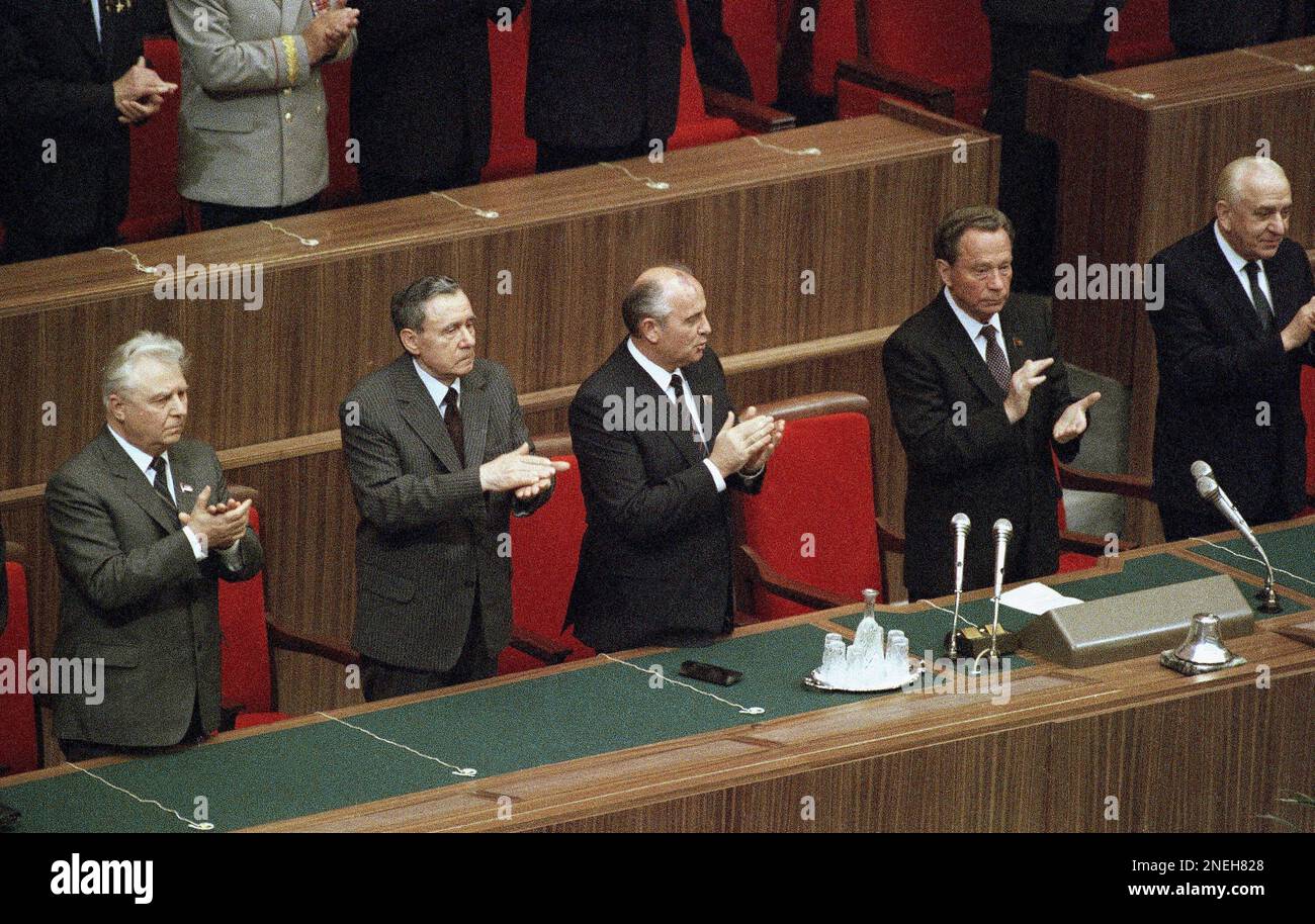 President Mikhail Gorbachev with Andrei Gromyko o n Nov. 6, 1985. (AP ...