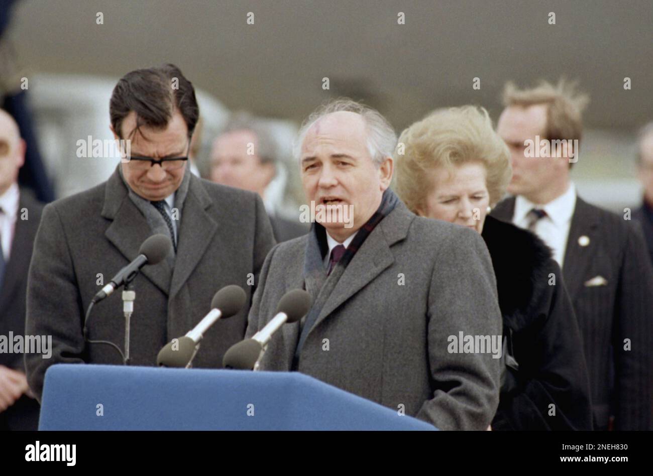 Britain?s Prime Minister Margaret Thatcher listens closely to Soviet ...