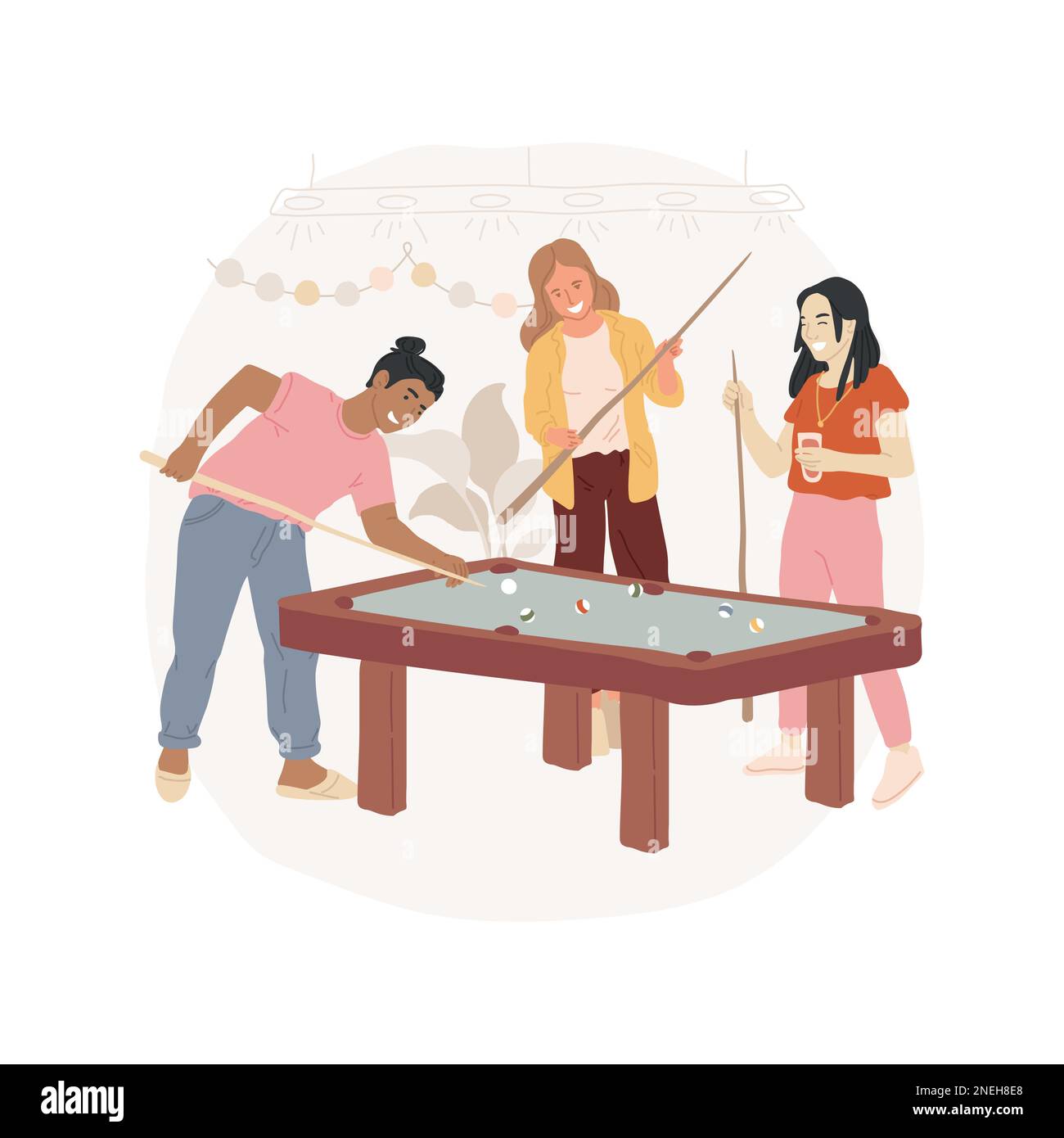 Billiards isolated cartoon vector illustration. Diverse people standing ...