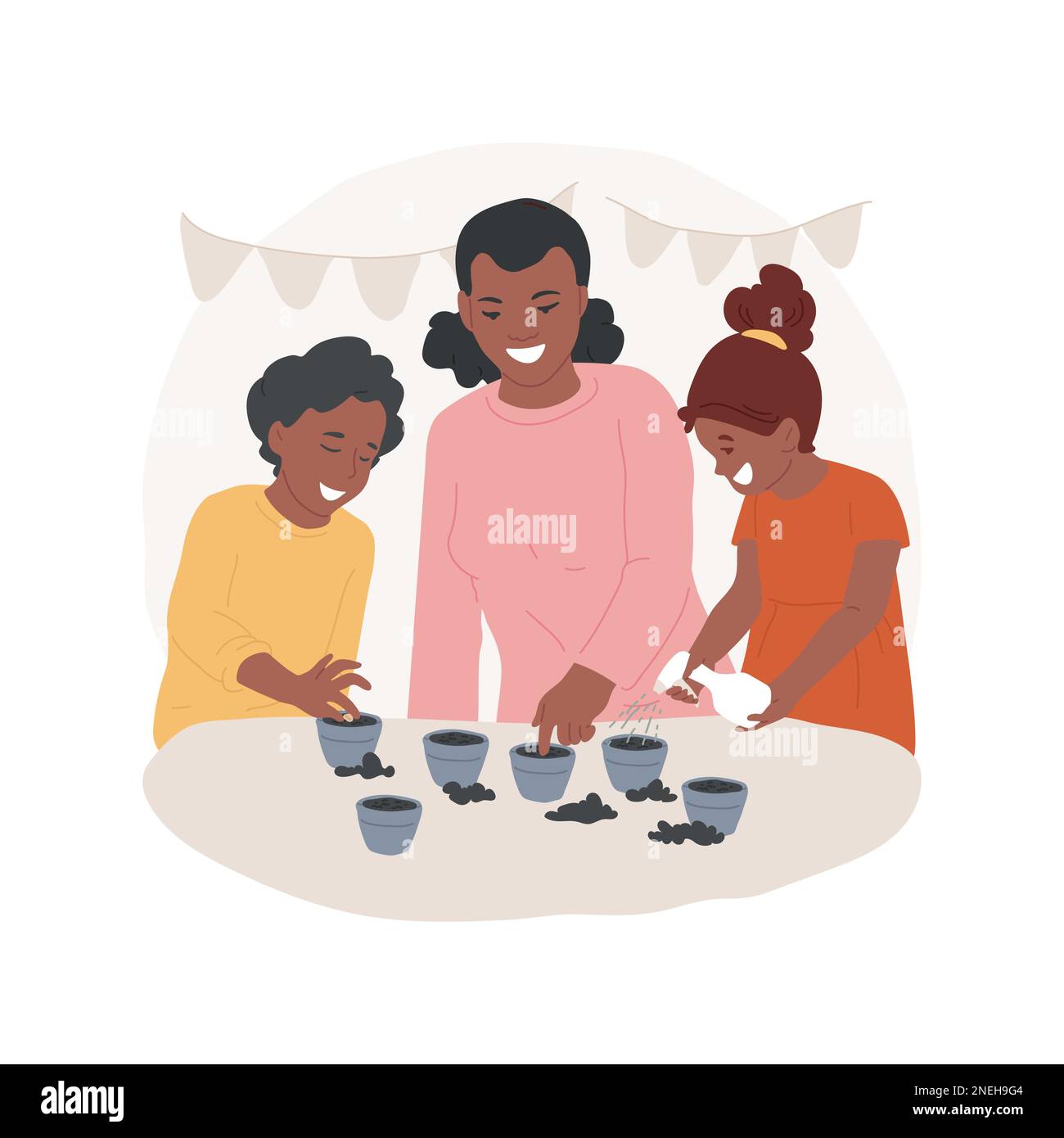 Seed planting isolated cartoon vector illustration. Family planting ...