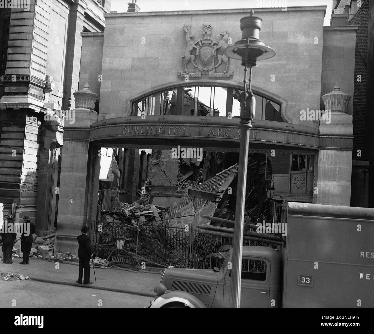 Bomb damage done to London’s famous Burlington Arcade on Sept. 12, 1940 ...