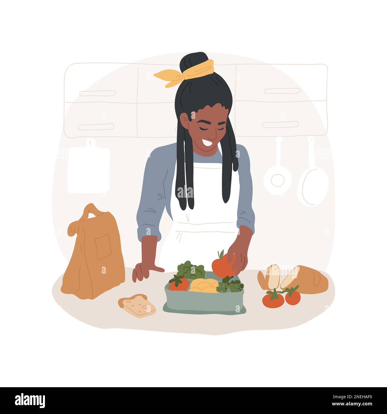 Pack waste-free lunch isolated cartoon vector illustration. Woman packs ...