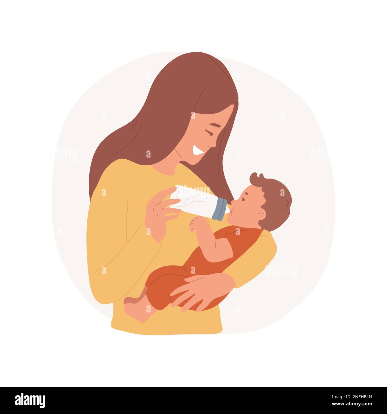 Bottle feeding isolated cartoon vector illustration. Smiling mom ...