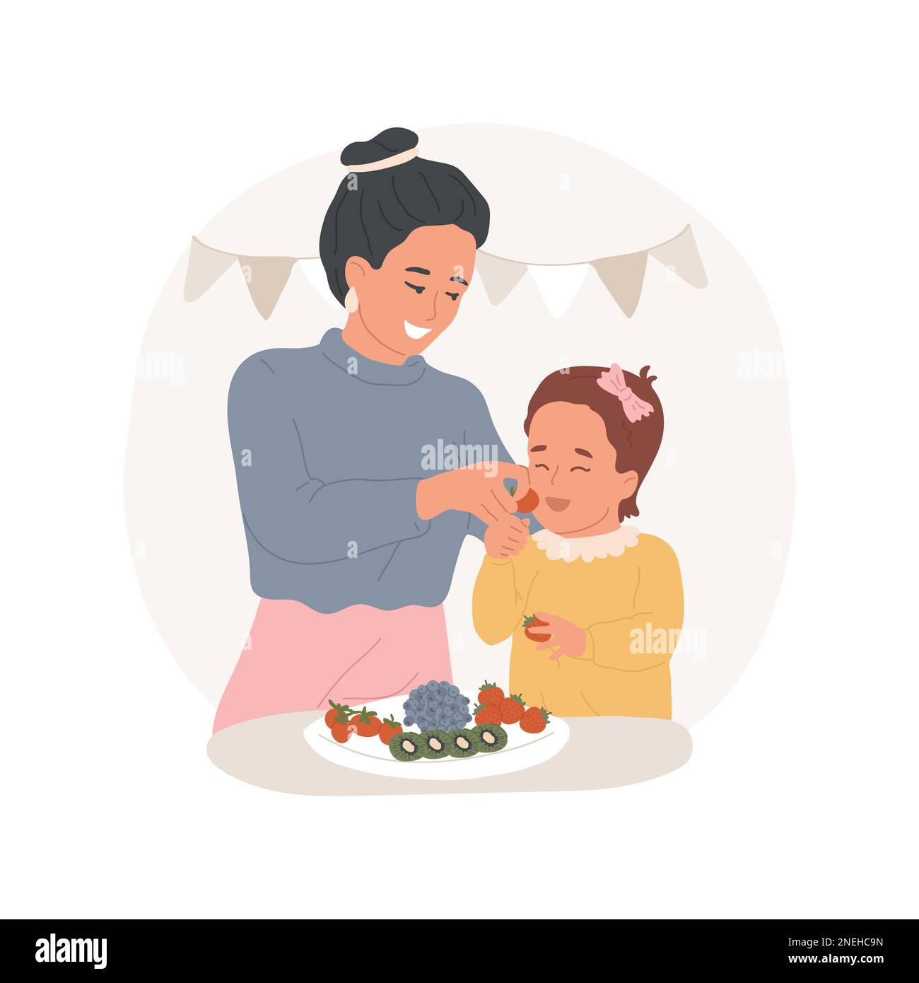 Healthy snacks isolated cartoon vector illustration. Young mom feeding ...