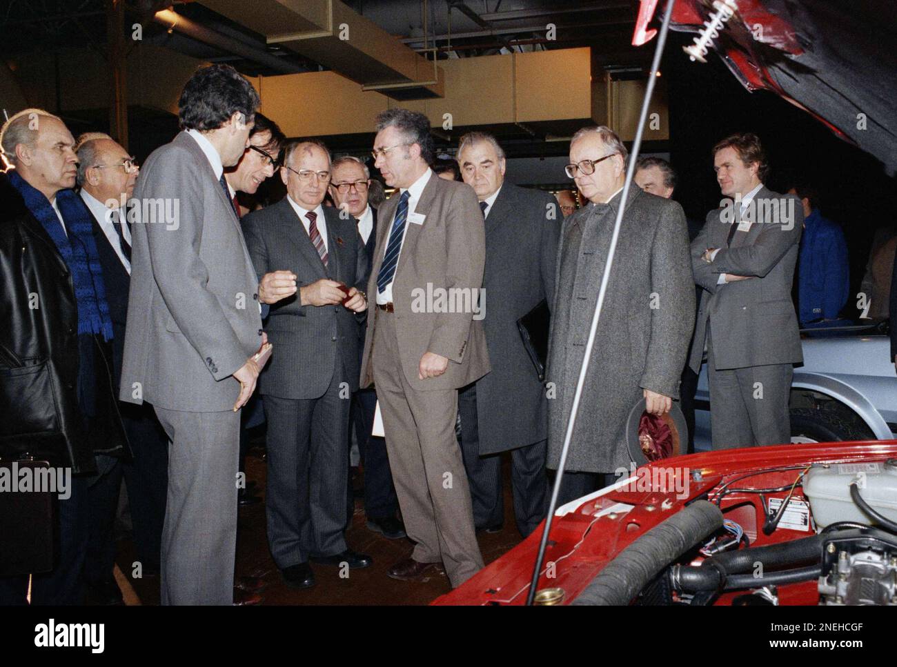 Visiting Soviet Politburo member Mikhail S. Gorbachev (third from left ...