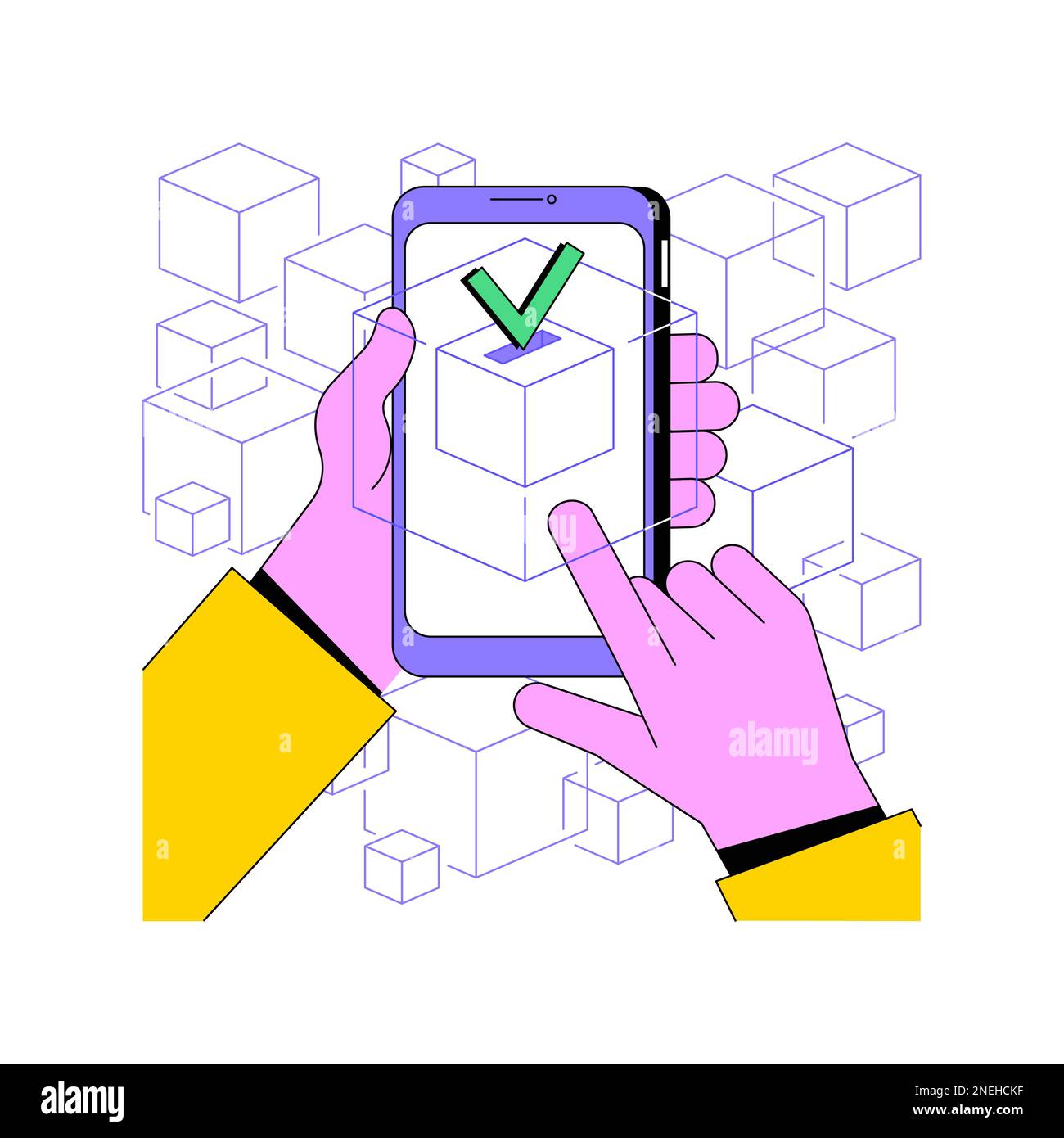 Blockchain voting mechanism isolated cartoon vector illustrations. E ...