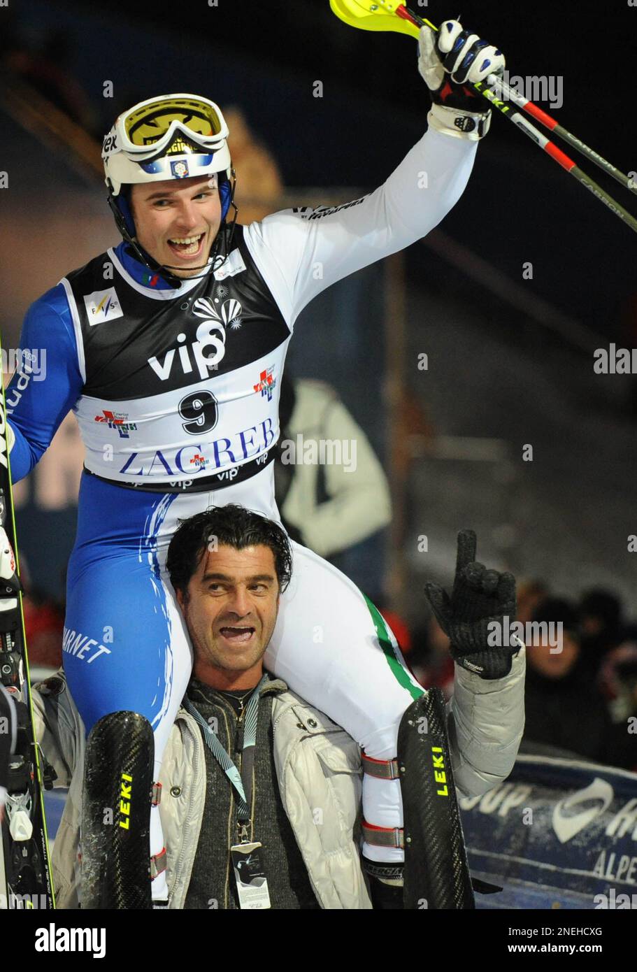 Italy's Giuliano Razzoli cheers on the shoulders of Italian skiing ...