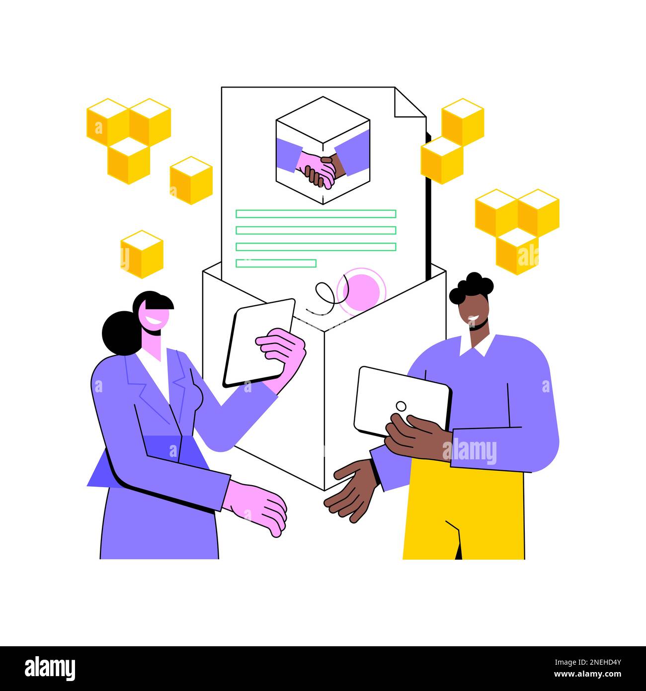 Smart contract isolated cartoon vector illustrations. Signing smart ...