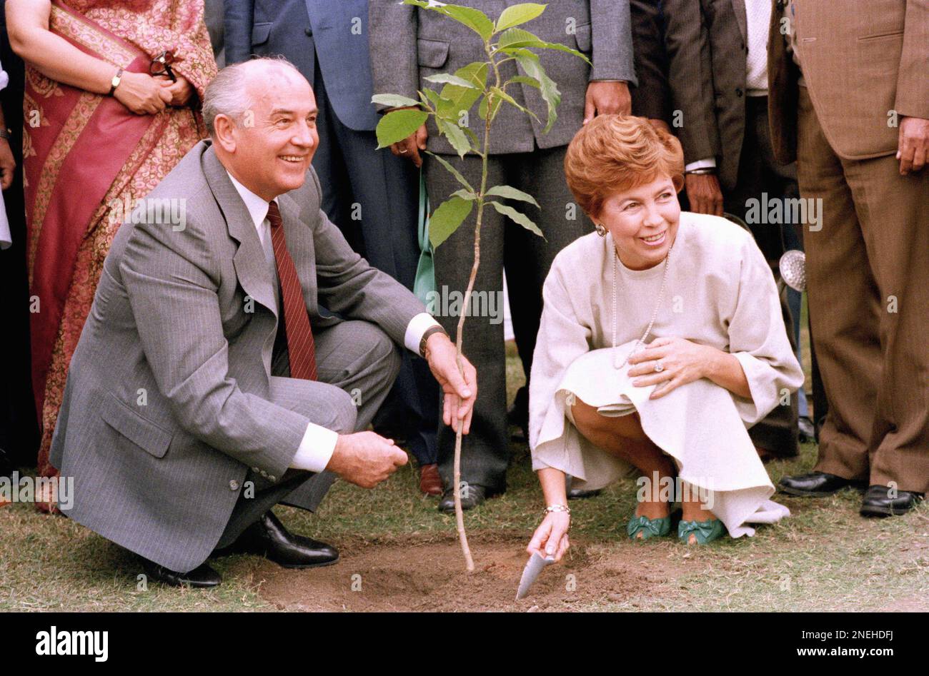 Soviet Communist Party general secretary Mikhail Gorbachev and wife ...