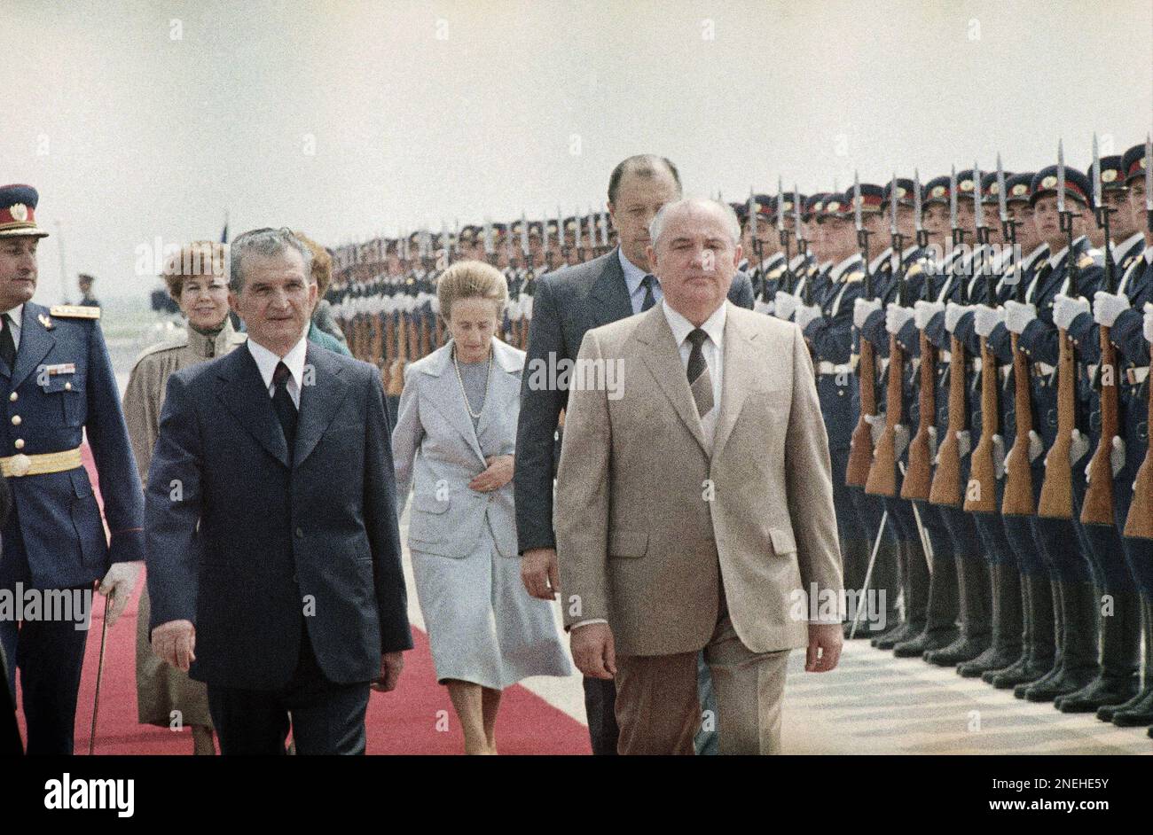 Soviet leader Mikhail Gorbachev, left, and Romanian President Nicolae ...