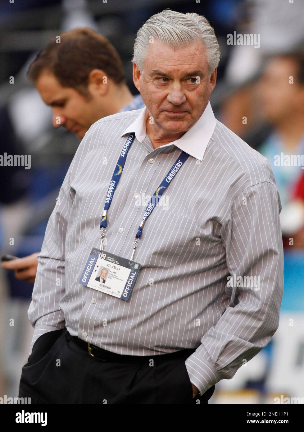 San Diego Chargers general manager A.J. Smith looks on from the ...