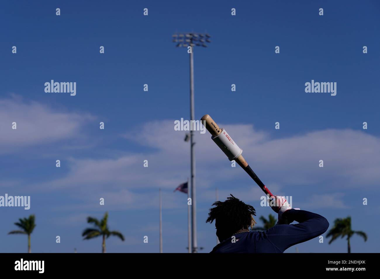 Atlanta Braves' Ronald Acuna Jr. swings a bat during a spring training ...