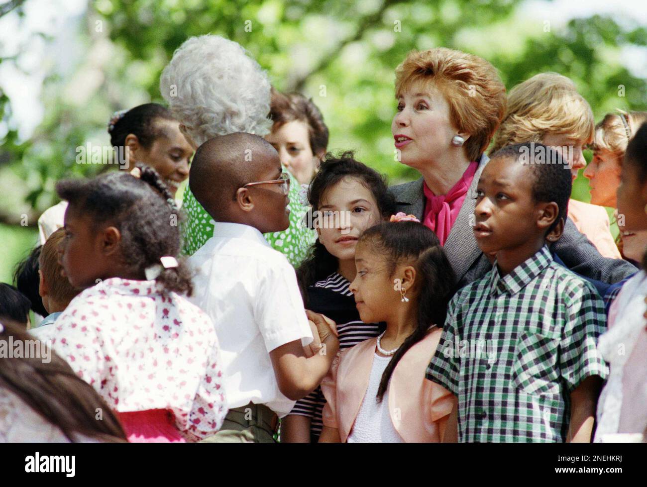 Soviet First Lady Raisa Gorbachev is surrounded by children on Friday ...