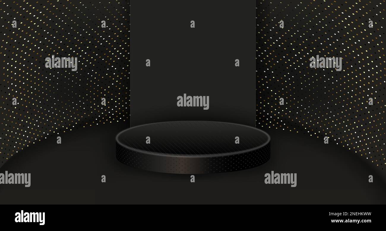 3D abstract studio room with pedestal podium. black geometric platform ...